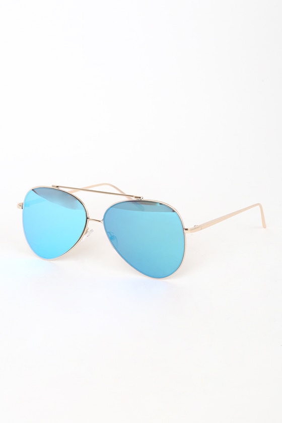Chic Gold And Blue Sunglasses Mirror Sunglasses Aviators Lulus