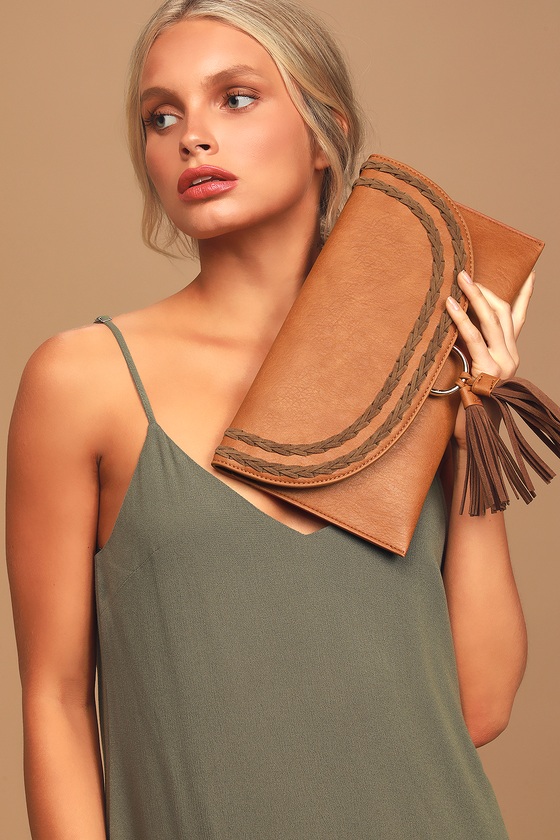 Cute Tan Clutch Tassel Clutch Whip Stitch Clutch Lulus