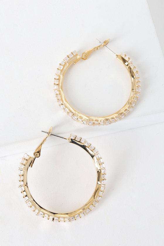Chic Gold Earrings - Clear Rhinestone Hoop Earrings - Glam Hoops - Lulus