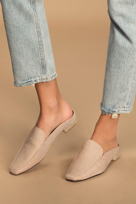 Peach Loafer Slides - Square Toe Loafers - Espadrille Loafers - Lulus