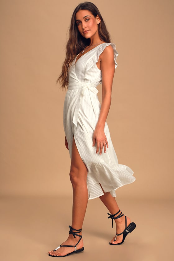 Cute White Wrap Dress - Pinstripe Dress - Sleeveless Wrap Dress - Lulus
