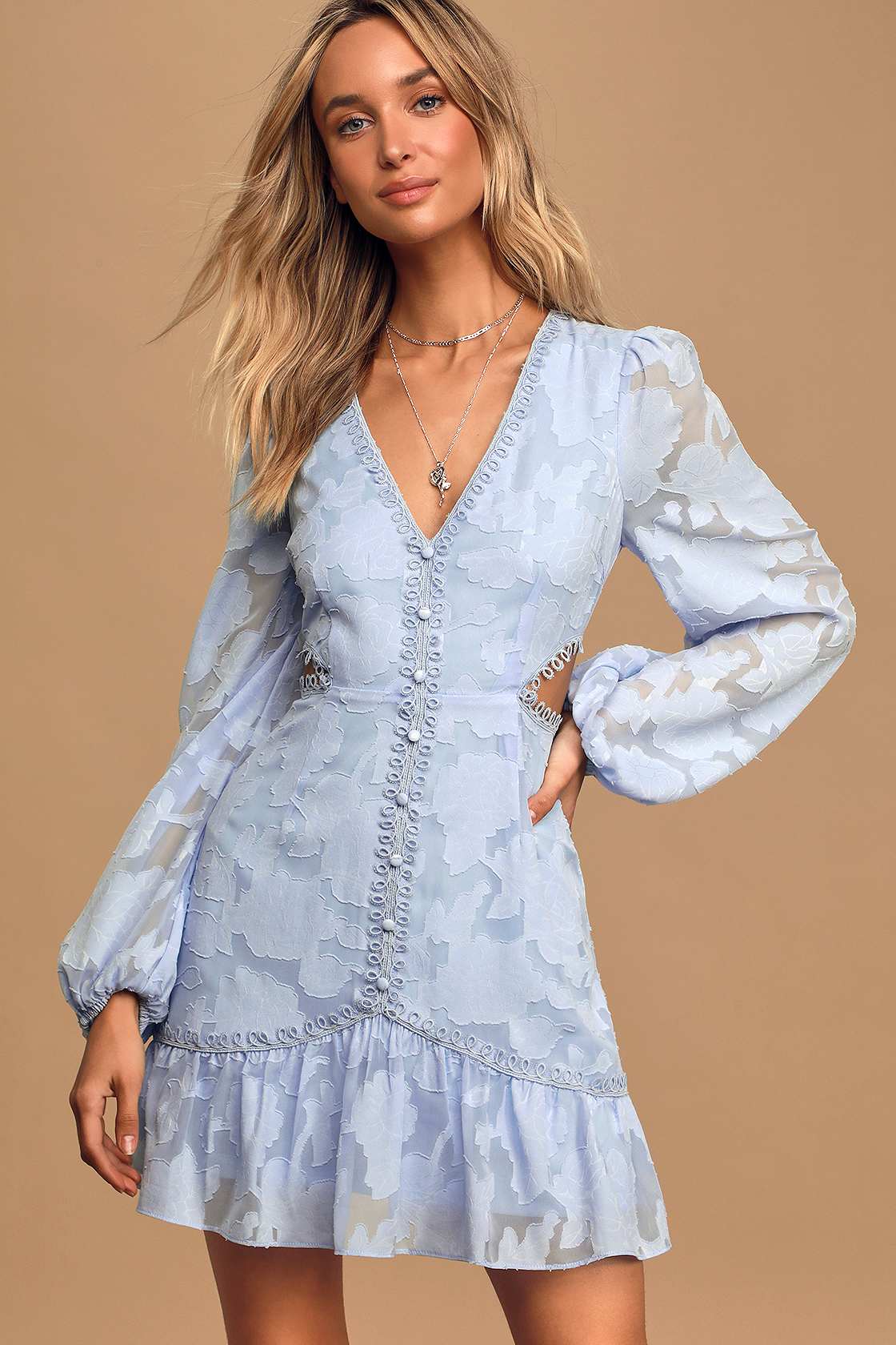 Light Blue Lace Dress - Button-Front Dress - Cutout Mini Dress - Lulus