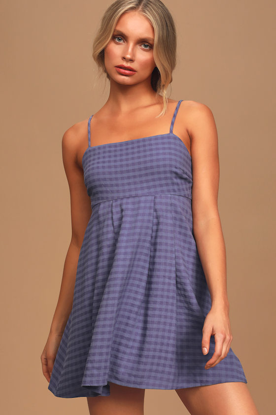 Cute Blue Dress - Mini Swing Dress - Gingham Mini Dress - Lulus