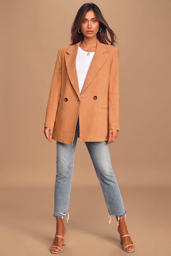 Chic Peach Blazer - Linen-Blend Blazer - Oversized Blazer - Lulus