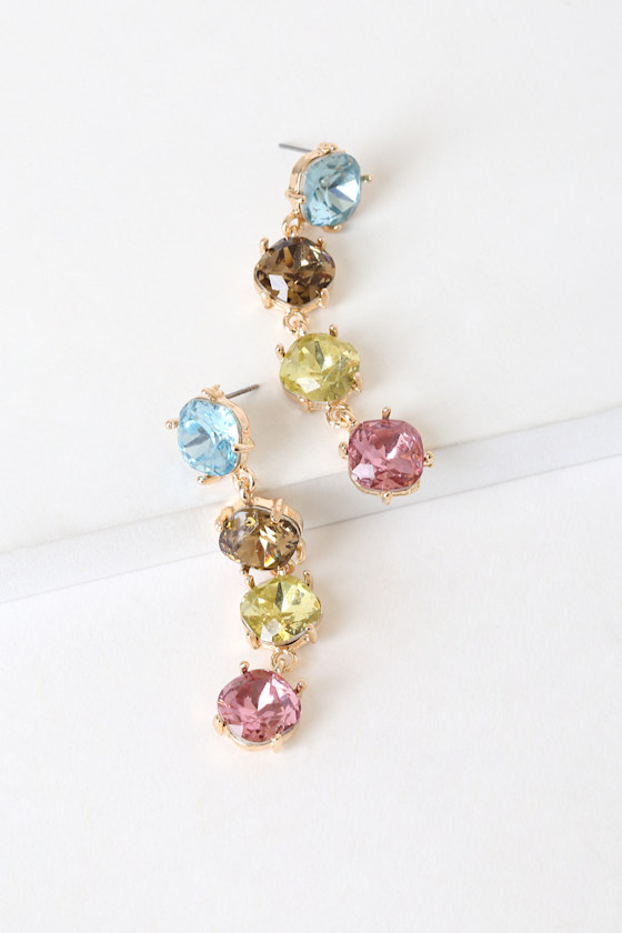 Chic Gold Earrings - Multi Gem Earrings - Drop Earrings - Lulus