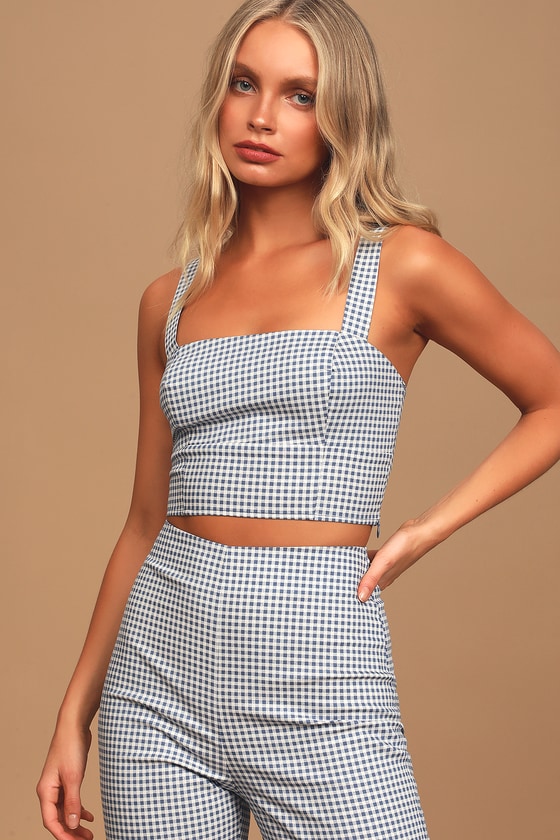 Cute Blue Crop Top Sleeveless Cropped Top Gingham Crop Top Lulus
