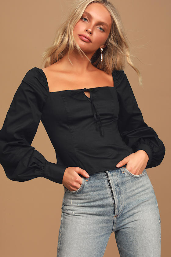 Chic Black Top - Long Sleeve Top - Puff Sleeve Blouse - Lulus