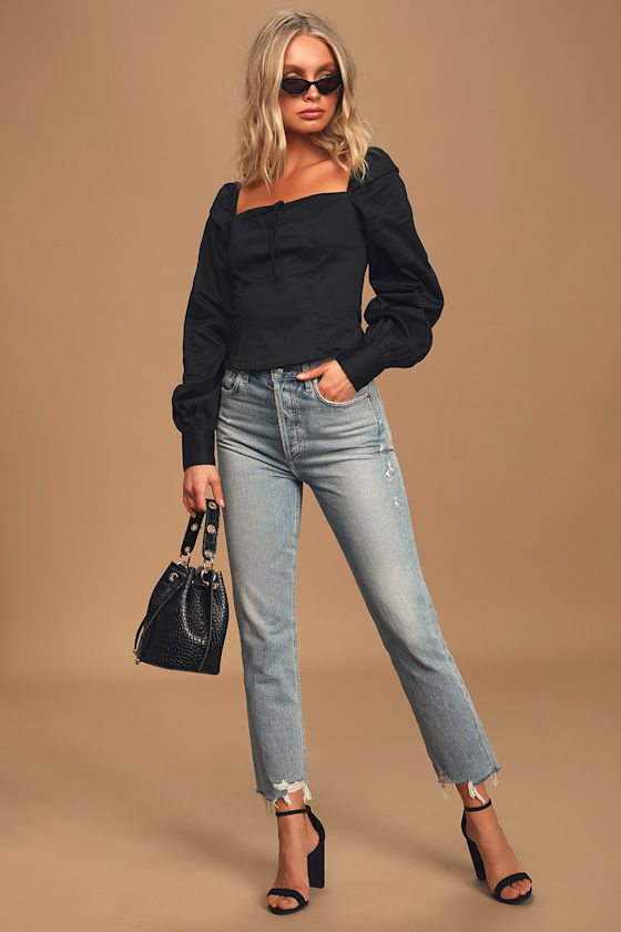 Chic Black Top - Long Sleeve Top - Puff Sleeve Blouse - Lulus