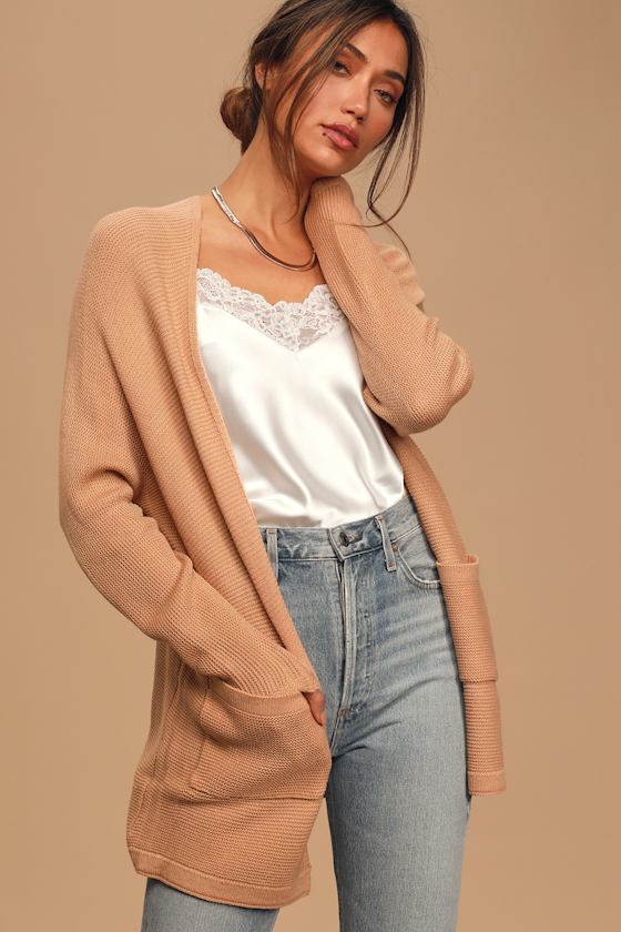 Cute Peach Sweater - Loose knit Sweater - Long Cardigan Sweater - Lulus