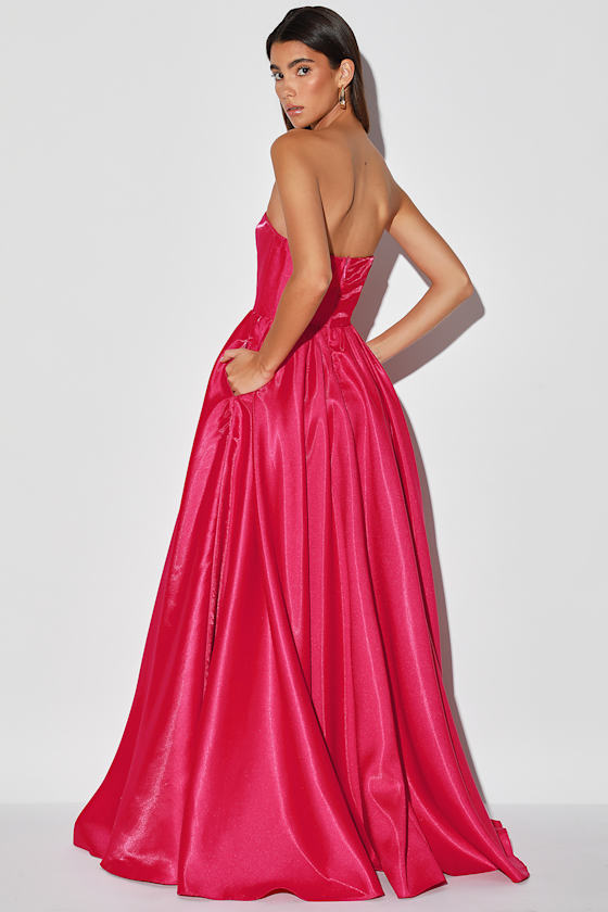 Gorgeous Berry Red Dress - Strapless Gown - Taffeta Maxi Dress - Lulus