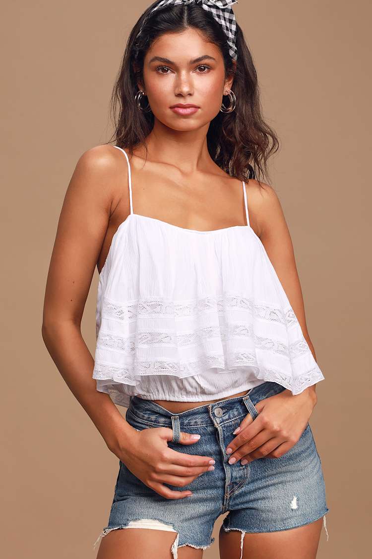 White Lace Crop Tank Top
