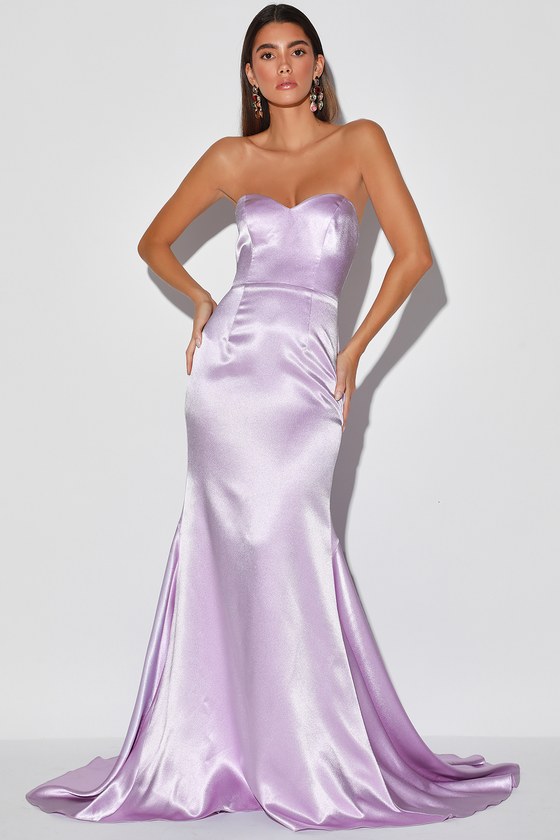 Lavender Maxi Dress Satin Maxi Gown Strapless Mermaid Maxi Lulus