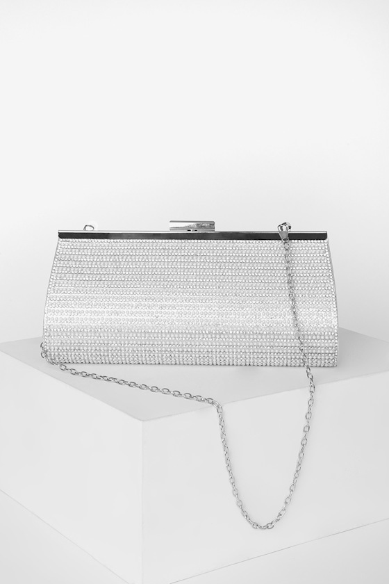 Silver Clutch - Rhinestone-Encrusted Clutch - Faux Pearl Clutch - Lulus
