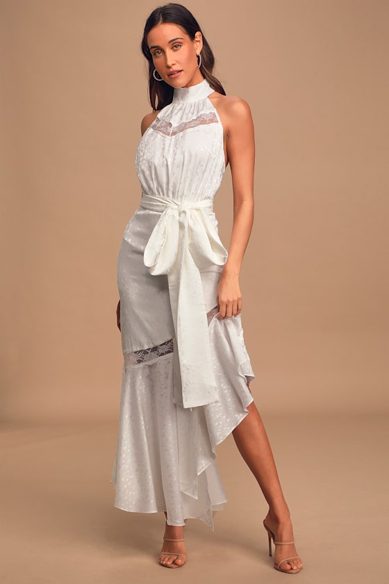 Elliat Amorphous - White Satin Dress - Halter Mermaid Dress - Lulus