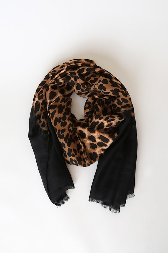 Brown Leopard Print Scarf - Dip Dye Scarf - Animal Print Scarf - Lulus