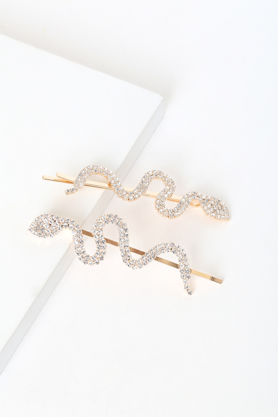 Gold Snake Hair Pins - Snake Hair Clips - Rhinestone Snake Clips - Lulus