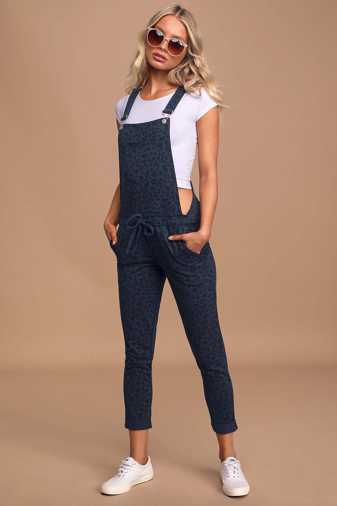 Z Supply Leopard Overalls - Navy Knit Overalls - Overall Jumpsuit - Lulus