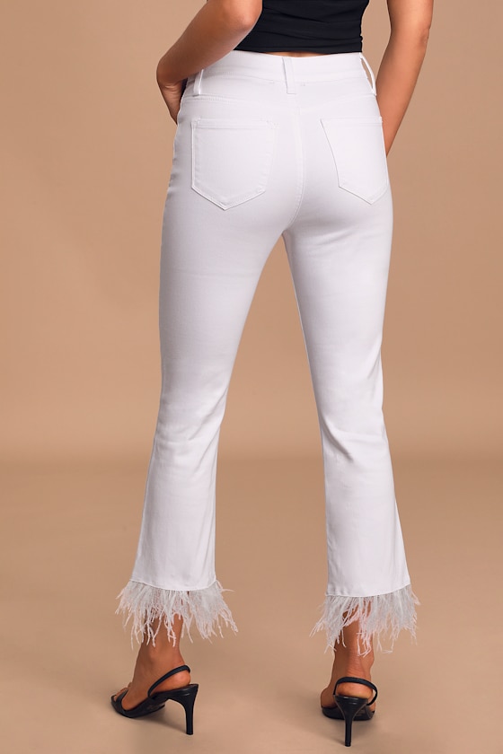 White Denim Jeans - Feather Hem Jeans - High-Waisted Denim Jeans - Lulus