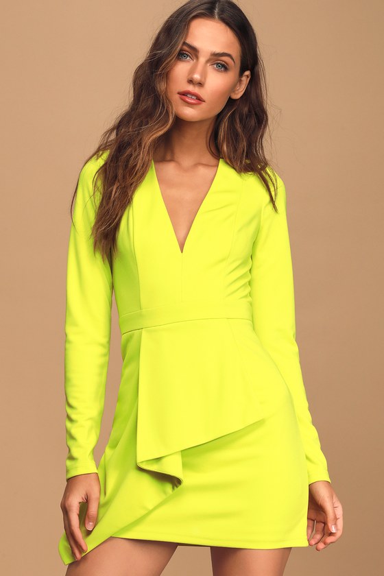 Sexy Chartreuse Dress Neon Green Dress Ruffled Bodycon Dress Lulus