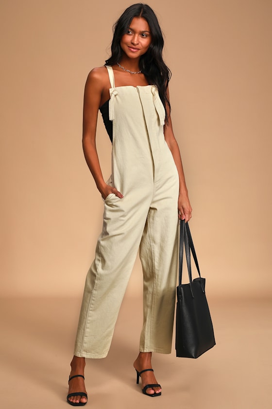 Cute Beige Overalls - Denim Overalls - Straight Leg Overalls - Lulus