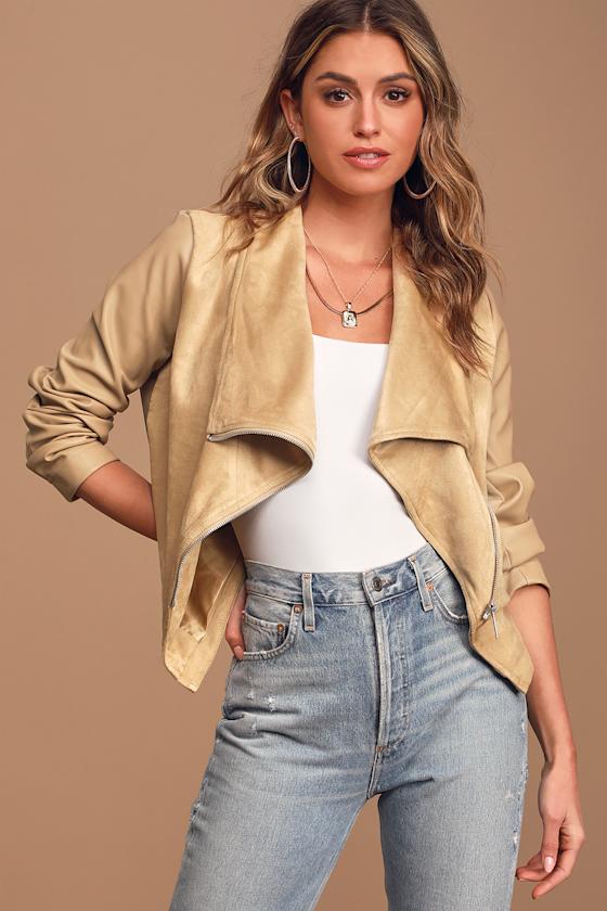 Cute Beige Jacket - Moto Jacket - Vegan Suede Jacket - Lulus