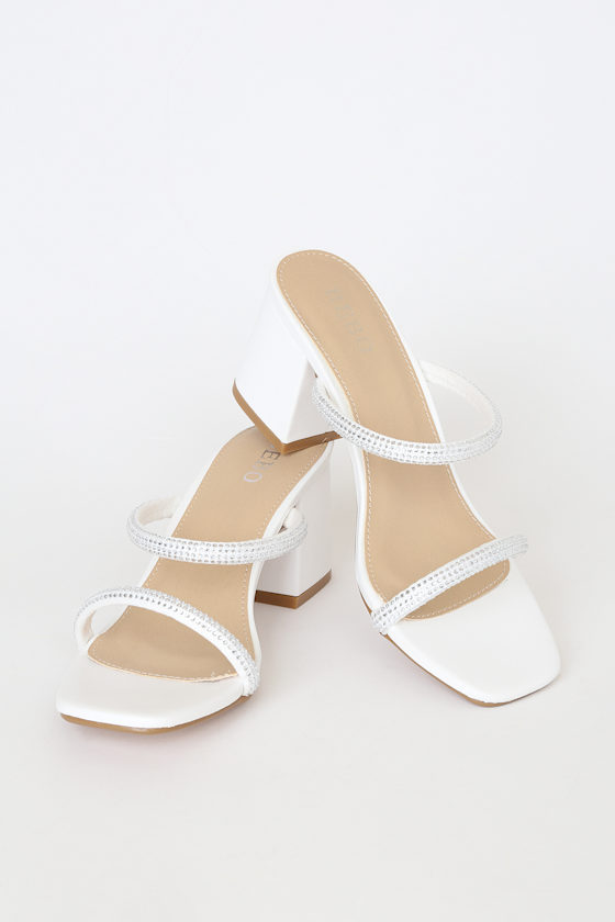 Bebo Carly - White Rhinestone Heels - Slide-On Heels - Lulus