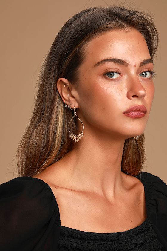 Boho Gold Earrings - Teardrop-Shaped Earrings - Beaded Fringe - Lulus