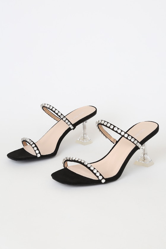 Bebo Roxy Black Suede High Heels Rhinestone Sandals Lulus