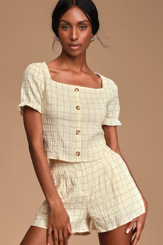 Cute Beige Top - Short Sleeve Top - Button-Front Top - Lulus