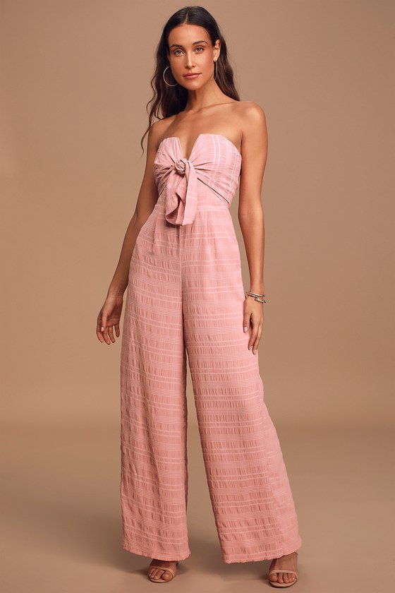 Cute Mauve Jumpsuit Strapless Jumpsuit Tie Front Jumpsuit Lulus