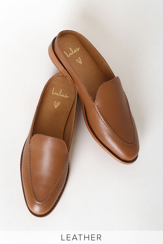 Chic Tan Loafer Slides - Leather Loafer Slides - Flat Mules - Lulus