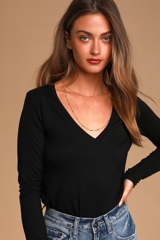 Lulus Basics Black Bodysuit Long Sleeve Bodysuit Bodysuit
