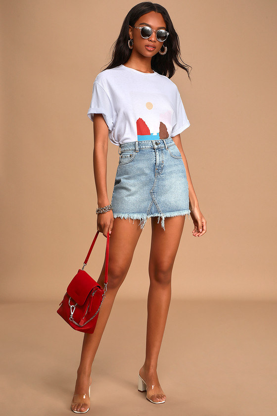 Cutoff Denim Skirt - Raw Hem Denim Skirt - Frayed Denim Cutoff Denim Skirt - Raw Hem Denim Skirt - Frayed Denim