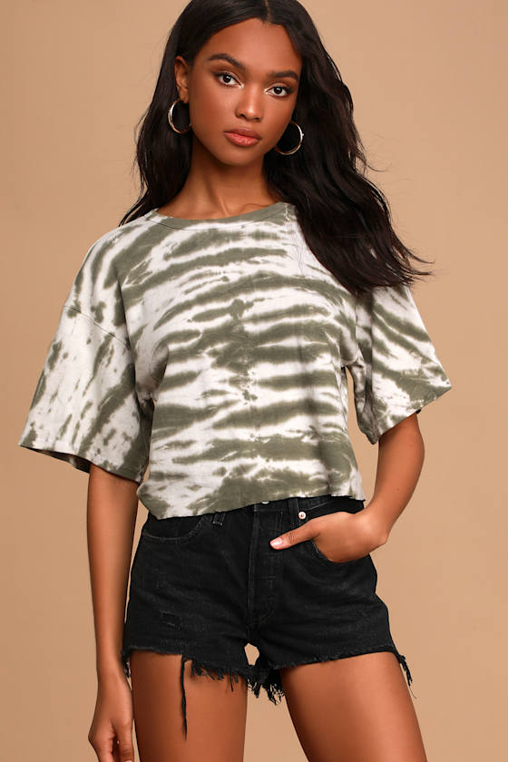 Trendy Olive Green Tee - Tie-Dye T-Shirt - Short Sleeve Tee - Lulus
