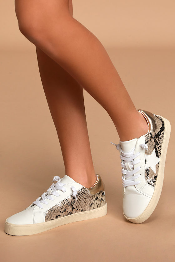 Madden Girl Larrk Gold Multi - Lace-Up Sneakers - Snake Embossed - Lulus