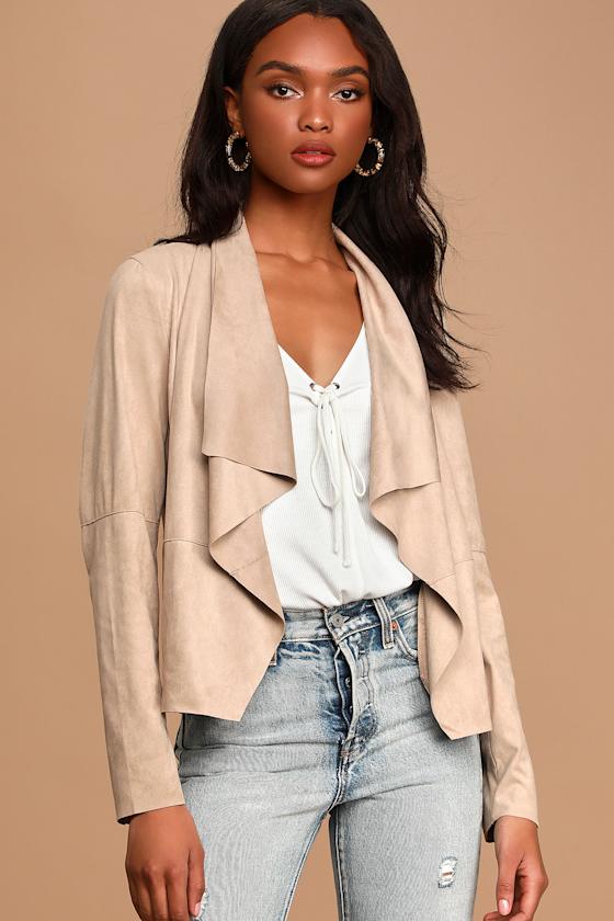 Cute Beige Jacket - Vegan Suede Jacket - Waterfall Jacket - Lulus