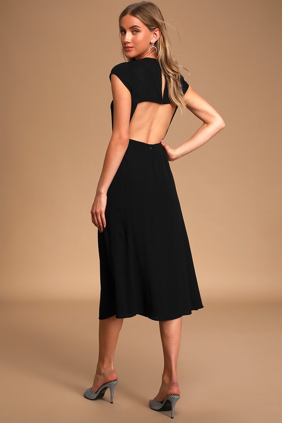 Cute Black Dress Backless Midi Dress Short Sleeve Midi Dress Lulus