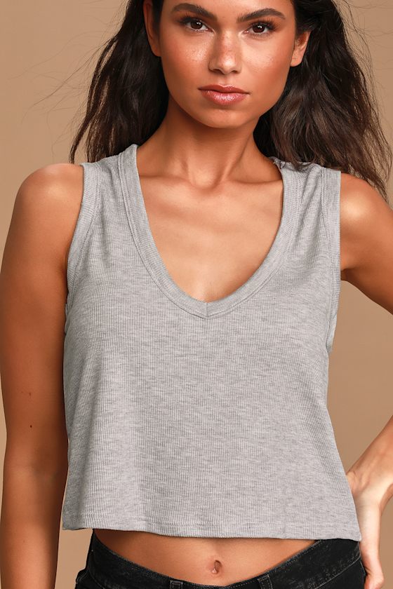 Cute Grey Tank Top - Ribbed Tank Top - Crop Top - Sleeveless Top - Lulus