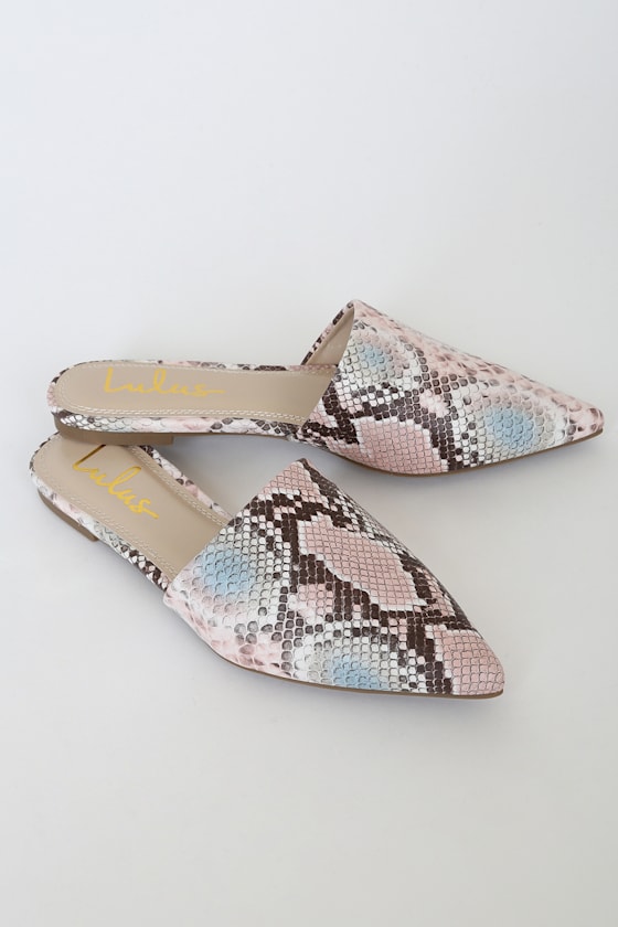 Chic Blush Snake Slides - Pointed Toe Slides - Pointed Toe Mules - Lulus