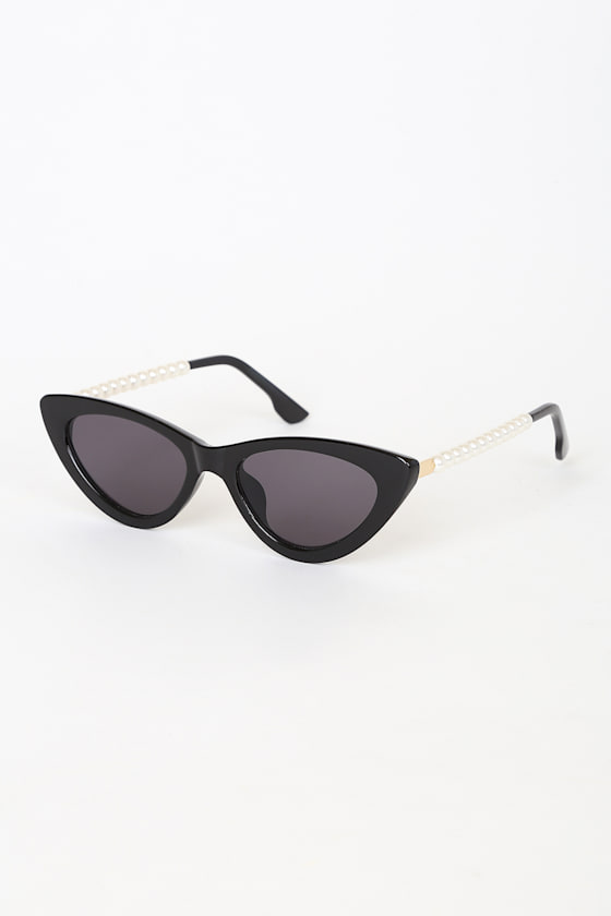 Cute Black and Pearl Sunnies - Cat-Eye Sunglasses - Mini Sunnies - Lulus