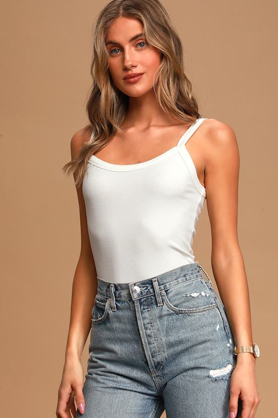 White Tank Top - Ribbed Cami - Square Neck Top - Layering Tank - Lulus