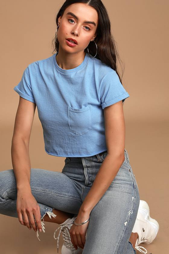 Neema California Jace - Light Blue Tee - Cropped Tee - Lulus