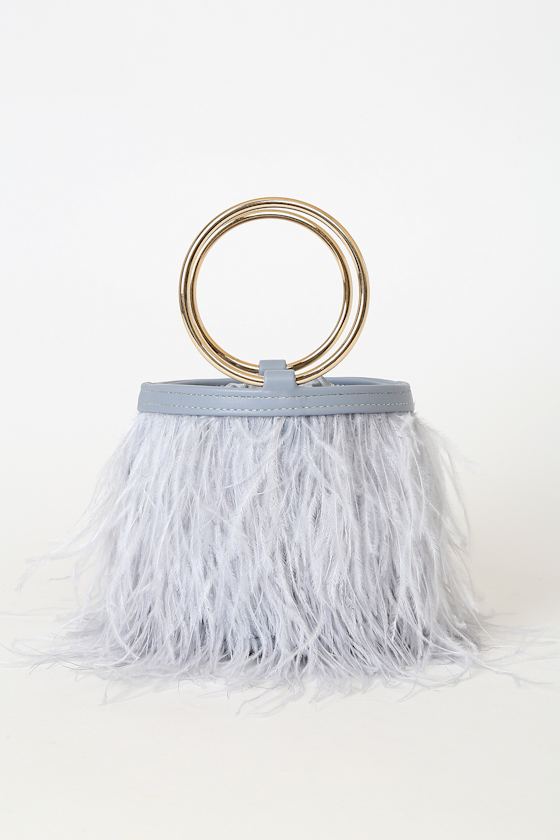 Slate Blue Bag - Vegan Leather Bucket Back - Feather Bucket Bag - Lulus