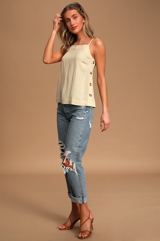 Tan Tank Top - Trendy Side-Button Tank Top - Breezy Tank Top - Lulus