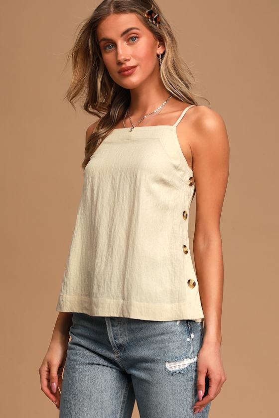 Tan Tank Top - Trendy Side-Button Tank Top - Breezy Tank Top - Lulus