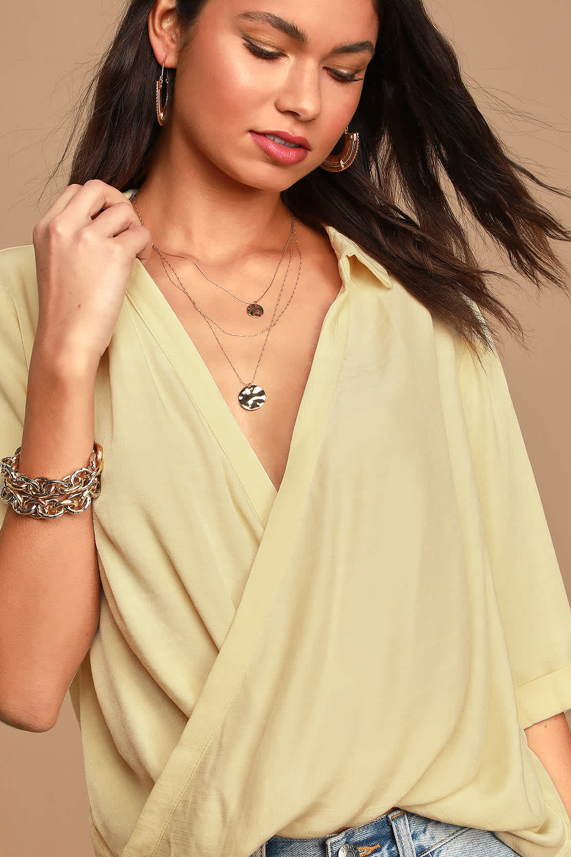 Cute Light Yellow Top - Collared Blouse - Trendy Twist-Front Top - Lulus