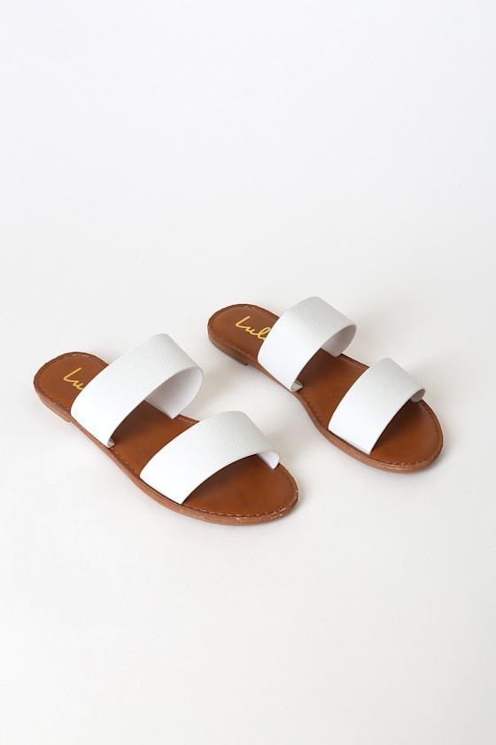 White Vegan Sandals - Slide Sandals - Flat Sandals - Lulus