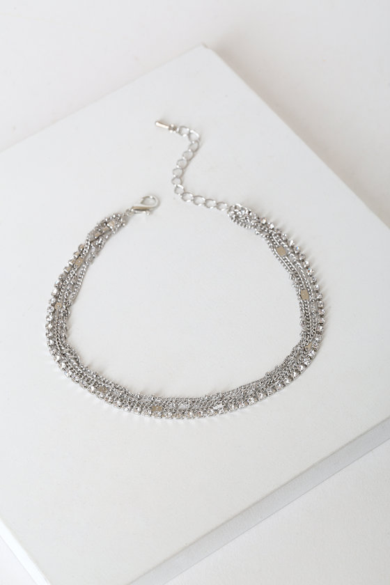 Dainty Silver Anklet - Rhinestone Anklet - Layered Anklet - Lulus