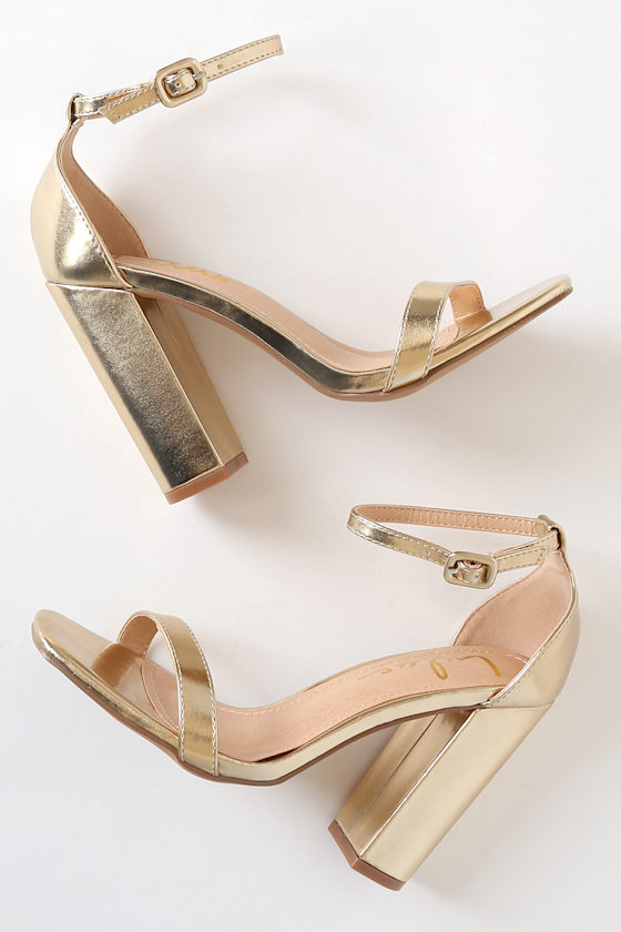 Cute Gold Heels - High Heel Sandals - Square Toe Heels - Lulus