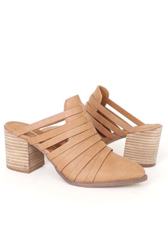Report Tommy - Cute Tan Mules - Strappy Mules - High Heel Mule - Lulus